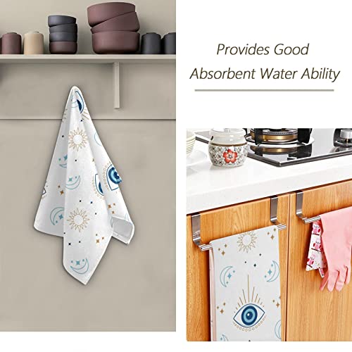 Kigai Evil Eye Hand Towels for Bathroom Set of 2, Soft Absorbent Cotton Face Washcloths for Kitchen Hotel Gym Swim Camp Beach Spa, 14 x 28 in