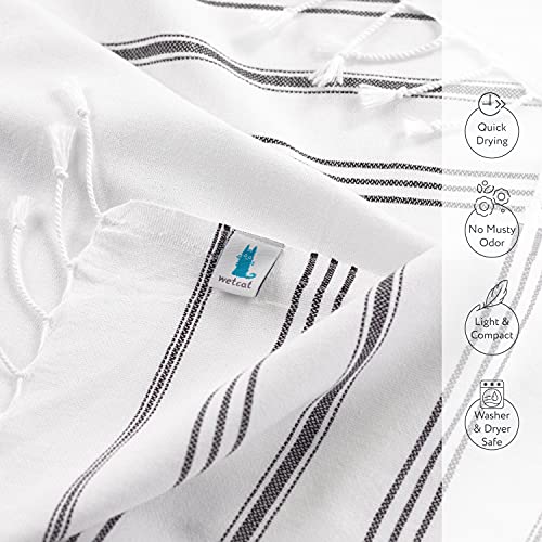 WETCAT Turkish Hand Towels with Hanging Loop (20 x 30) - Set of 2, 100% Cotton, Soft - Pre Washed Boho Farmhouse Kitchen Towels - Unique Decorative Hand Towels for Bathroom (Black & White)