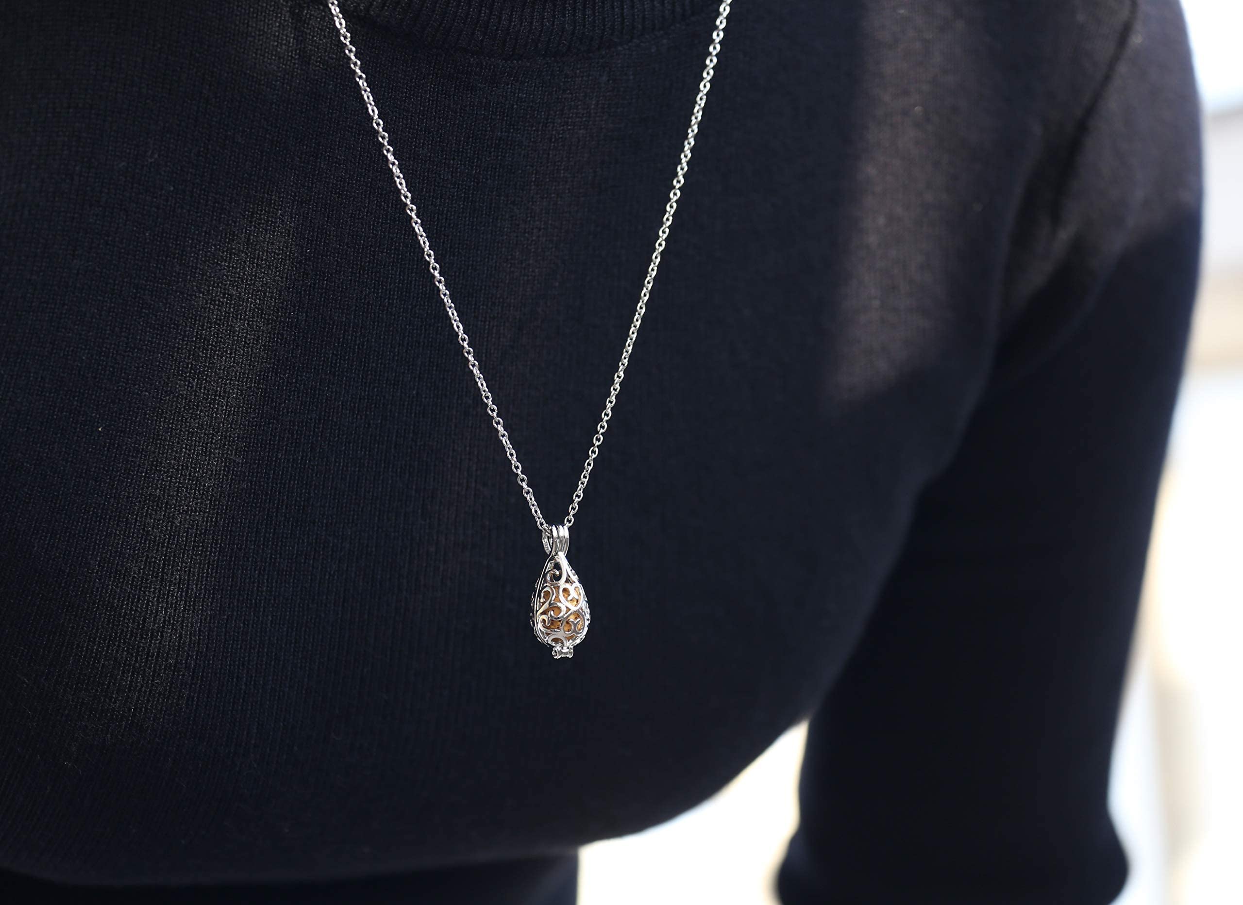 Fanmlilfe HEDQFM 2 PCS Essential Oil Diffuser Necklace with a Gift Box,Hollow Ball and Teardrop Aromatherapy Pendant Locket Necklace with Adjustable Chain and Colored Lava Stone for Women