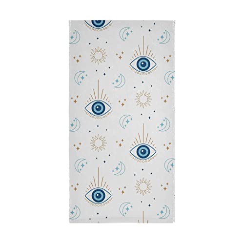 Kigai Evil Eye Hand Towels for Bathroom Set of 2, Soft Absorbent Cotton Face Washcloths for Kitchen Hotel Gym Swim Camp Beach Spa, 14 x 28 in
