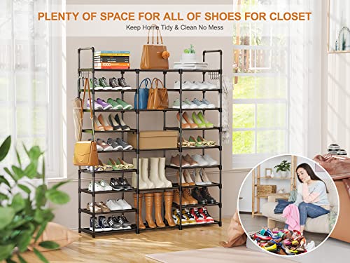 9 Tier Shoe Rack for Closet | Metal Shoe Shelf | Black Vertical Versatile Garage Entryway Tall Storage Organizer for 40-60 Pairs of Shoes and Boots | Large Capacity Sturdy Save Space Easy to Assemble