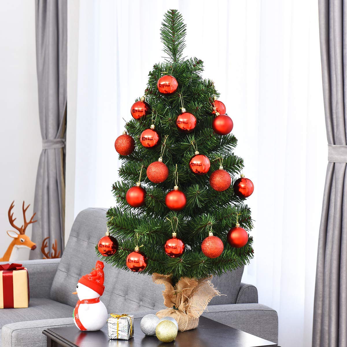 3FT Artificial Tabletop Christmas Tree, Premium Spruce Christmas Tree w/Burlap Base, for Xmas Indoor Decor
