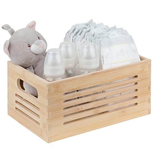 Natural Bamboo Wooden Storage Box β Rustic Farmhouse Look Wood Crate for Storage Decorative Closet, Cabinet and Shelf Basket Organizer with Built in Handles - Multi-Purpose Organizer (Small)