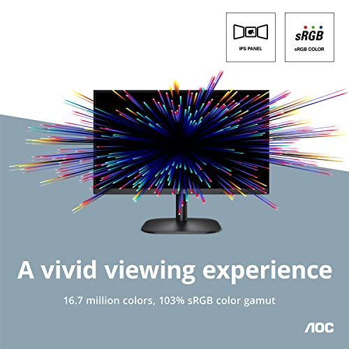 AOC 27B2H 27" Full HD IPS Monitor, 3-Sided Frameless & Ultra Slim Design, HDMI and VGA inputs, Lowblue Mode, VESA compatible,Black