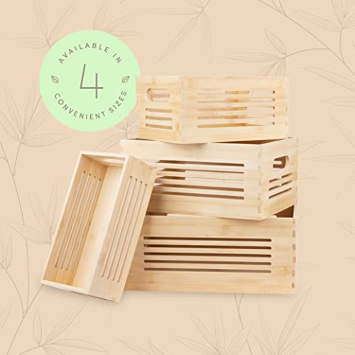 Natural Bamboo Wooden Storage Box β Rustic Farmhouse Look Wood Crate for Storage Decorative Closet, Cabinet and Shelf Basket Organizer with Built in Handles - Multi-Purpose Organizer (Small)