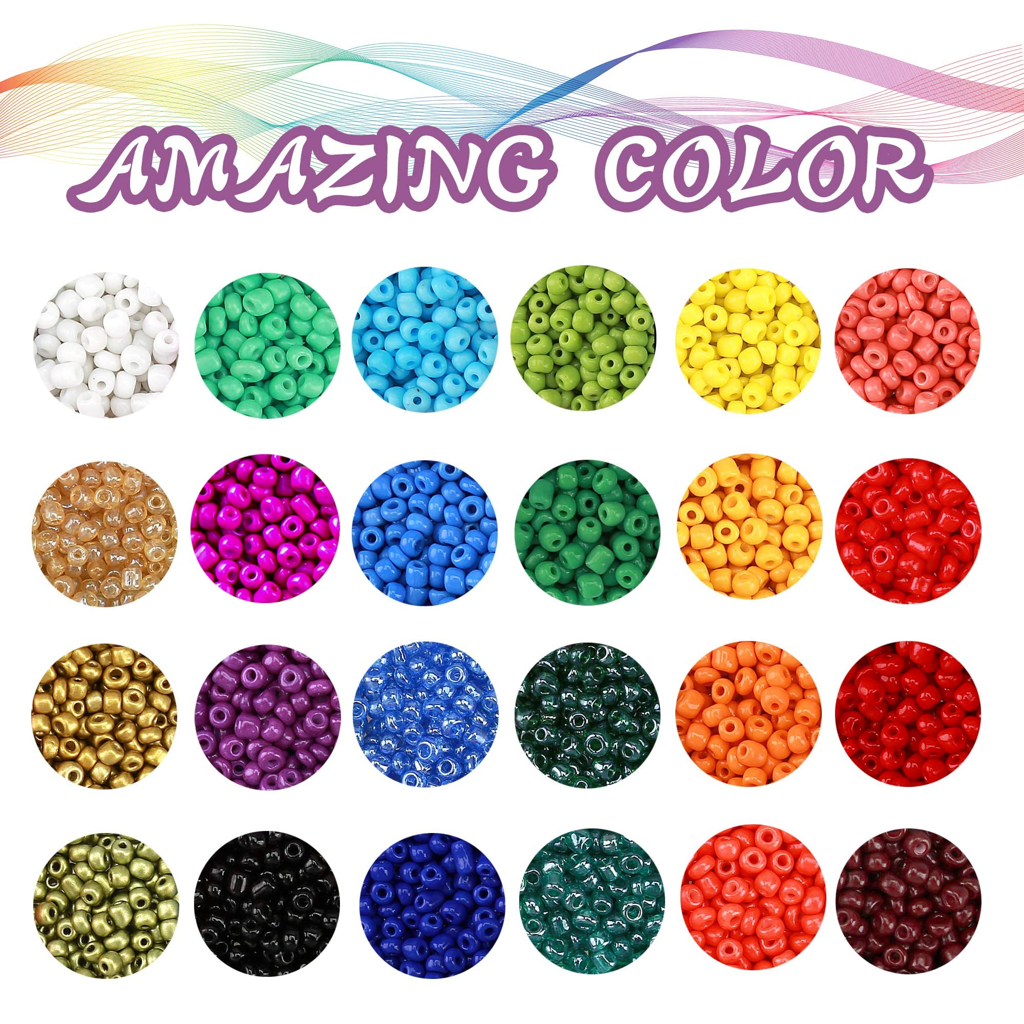 Efivs Arts Glass Seed Beads for Bracelet Making Kit, 24 Colors 6/0 4mm Small Pony Beads Multicolor Beading Beads with Container Box for Jewelry Making - Approx 6000pcs