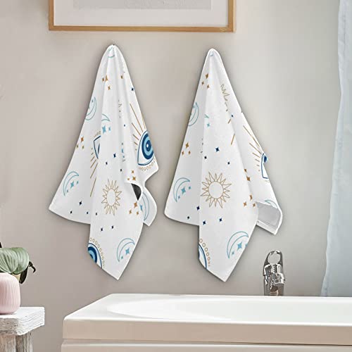 Kigai Evil Eye Hand Towels for Bathroom Set of 2, Soft Absorbent Cotton Face Washcloths for Kitchen Hotel Gym Swim Camp Beach Spa, 14 x 28 in