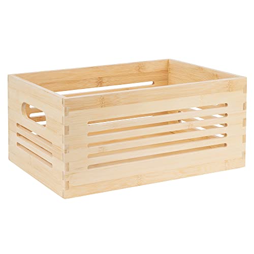 Natural Bamboo Wooden Storage Box β Rustic Farmhouse Look Wood Crate for Storage Decorative Closet, Cabinet and Shelf Basket Organizer with Built in Handles - Multi-Purpose Organizer (Small)