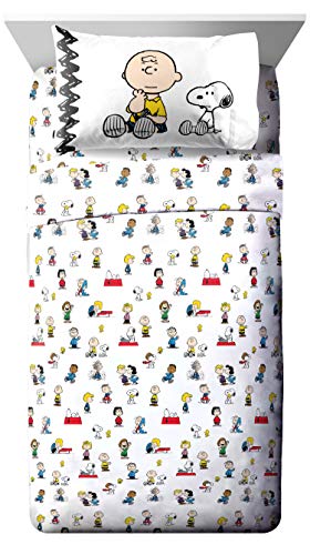 Jay Franco Peanuts Classic Pals 5 Piece Twin Bed Set - Includes Reversible Comforter & Sheet Set - Bedding Features Snoopy & Charlie Brown - Super Soft Fade Resistant Microfiber