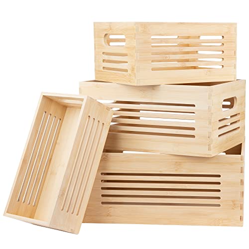 Natural Bamboo Wooden Storage Box β Rustic Farmhouse Look Wood Crate for Storage Decorative Closet, Cabinet and Shelf Basket Organizer with Built in Handles - Multi-Purpose Organizer (Small)