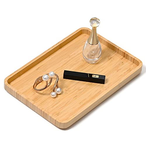Bamboo Tray, Bathroom Counter Tray Organizer, Vanity Trays for Bathroom Home and Kitchen Serving Decorating Organizing, 12 x 8 x 1 in