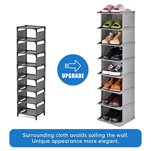 NiHome 8-Tier Narrow Shoe Rack - 12"x11"x48" Space-Saving Organizer for Home Closet, Hallway, Entryway, Bedroom and Living Room - Stackable and Free-Standing with Lightweight Fabric Design