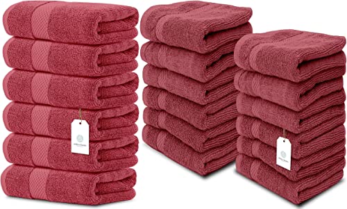 White Classic Luxury Hand Towels | 6 Pack Luxury Cotton Washcloths | 12 Pack Bundle (Burgundy)