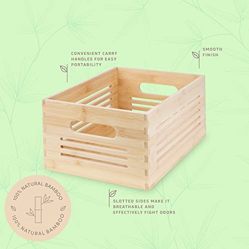 Natural Bamboo Wooden Storage Box β Rustic Farmhouse Look Wood Crate for Storage Decorative Closet, Cabinet and Shelf Basket Organizer with Built in Handles - Multi-Purpose Organizer (Small)