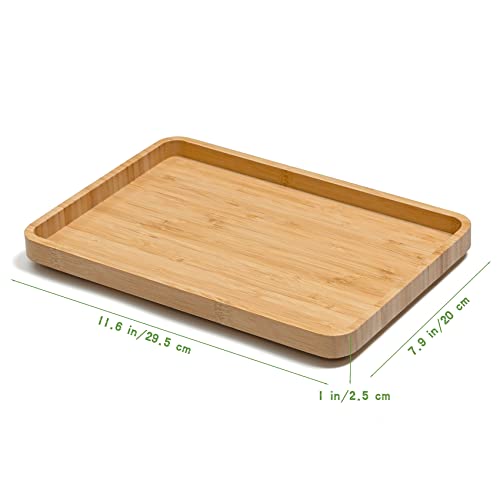 Bamboo Tray, Bathroom Counter Tray Organizer, Vanity Trays for Bathroom Home and Kitchen Serving Decorating Organizing, 12 x 8 x 1 in