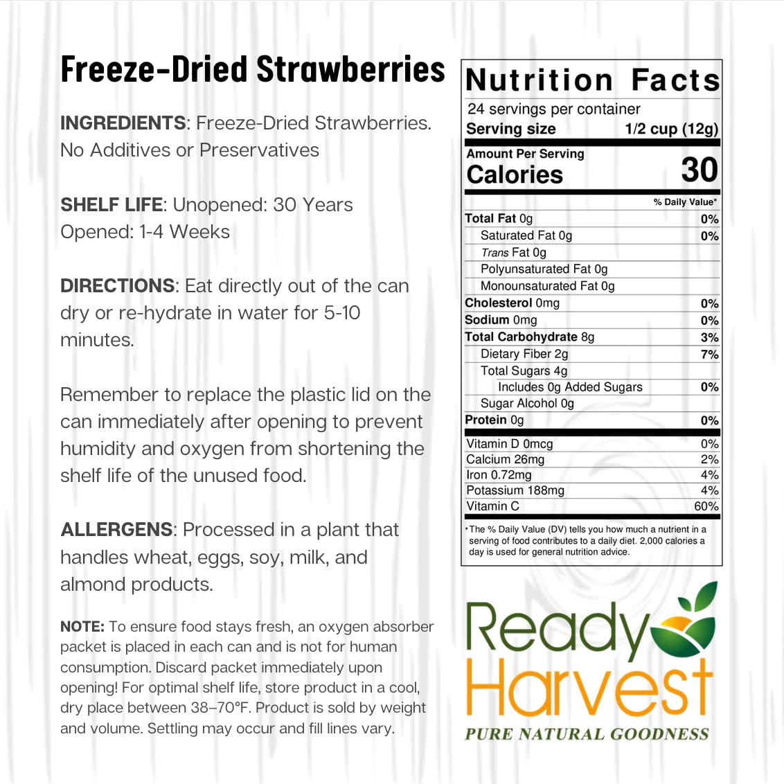 Ready Harvest Freeze Dried Strawberries | Healthy Emergency Snacks | Hurricane preparedness items as survival food | Pantry Staples | #10 Can | 30 Year Shelf Life