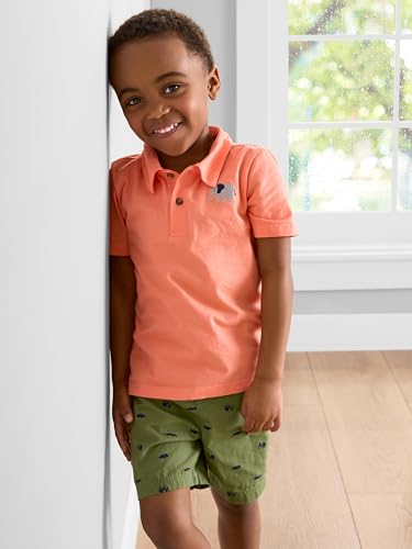 Simple Joys by Carter's Baby Boys' 3-Piece Playwear Set, Coral Orange Elephant/Green Dinosaur/Grey Alligator, 12 Months