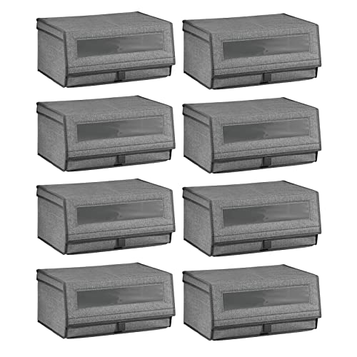 mDesign Large Fabric Closet Shoe Storage Box w/Clear Window - Shoe, Sandal, Sweater, Linen, Clothes Organizer - Boot Storage Solutions - Shoe Bin - Lido Collection, 8 Pack, Charcoal Gray