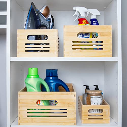 Natural Bamboo Wooden Storage Box β Rustic Farmhouse Look Wood Crate for Storage Decorative Closet, Cabinet and Shelf Basket Organizer with Built in Handles - Multi-Purpose Organizer (Small)