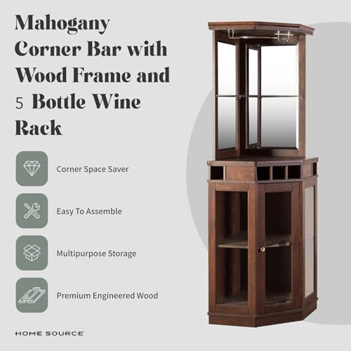 Home Source Corner Bar Unit 73" Charcoal with Two Glass Shelves, Built-in Wine Rack, | Storage | Living Room, Home Office, Kitchen, Small Space (Charchoal/Black, 73" Corner Bar)