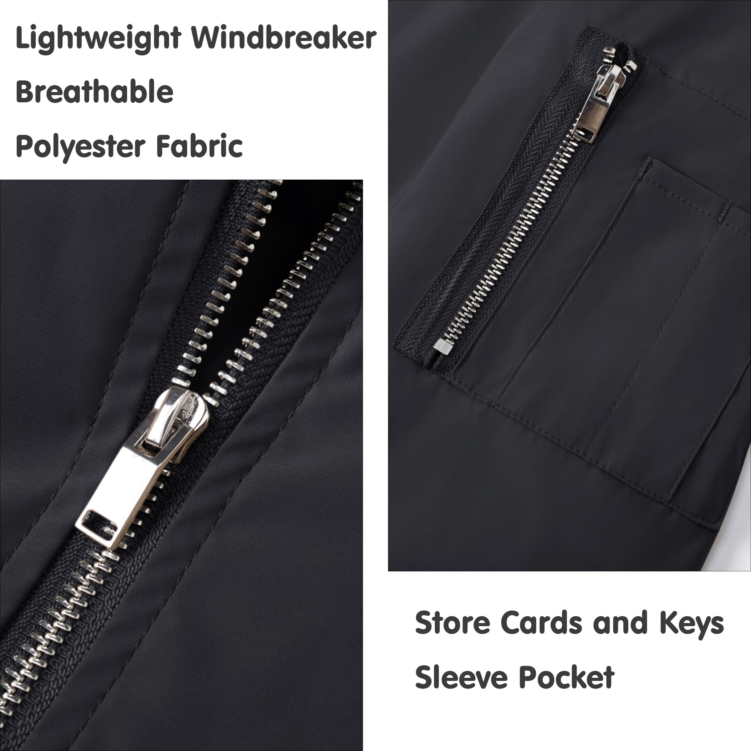 MAGNIVIT Black Bomber Coat Mens Jacket Fashion Trendy Mens Bomber Coats Lightweight Windbreaker Jackets Lightweight Full Zip Flight Jacket