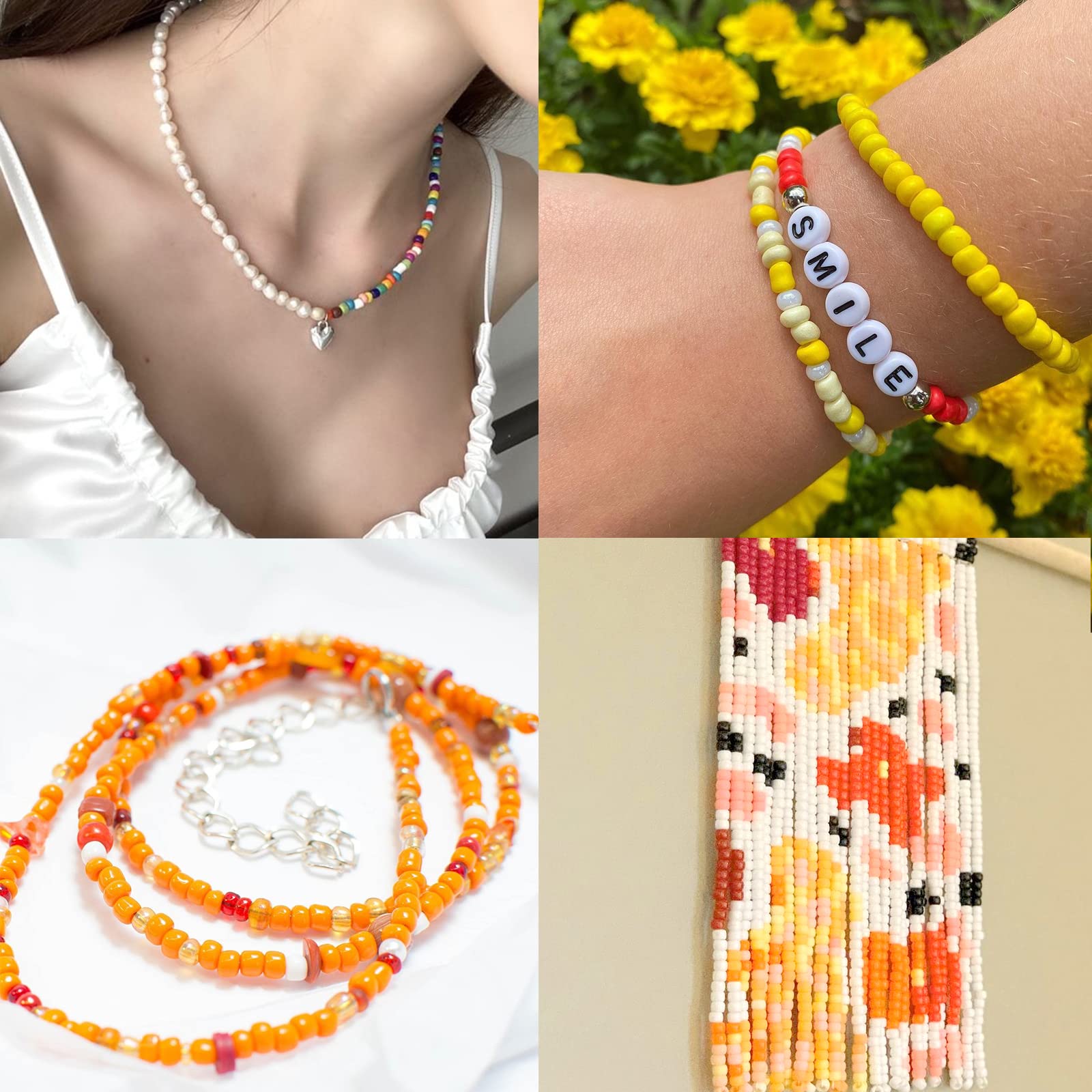 Efivs Arts Glass Seed Beads for Bracelet Making Kit, 24 Colors 6/0 4mm Small Pony Beads Multicolor Beading Beads with Container Box for Jewelry Making - Approx 6000pcs