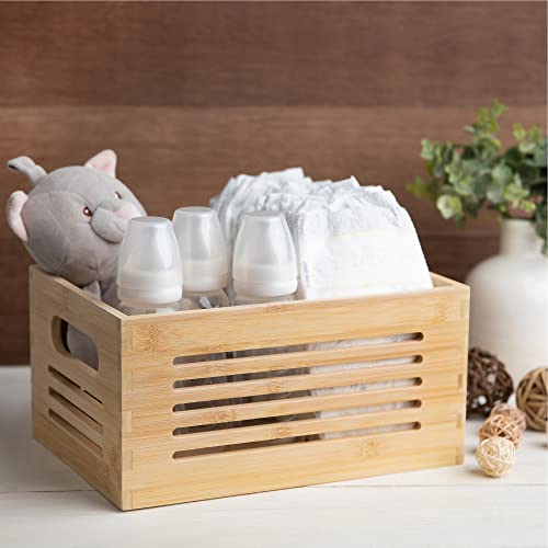 Natural Bamboo Wooden Storage Box β Rustic Farmhouse Look Wood Crate for Storage Decorative Closet, Cabinet and Shelf Basket Organizer with Built in Handles - Multi-Purpose Organizer (Small)
