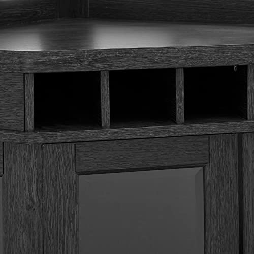 Home Source Corner Bar Unit 73" Charcoal with Two Glass Shelves, Built-in Wine Rack, | Storage | Living Room, Home Office, Kitchen, Small Space (Charchoal/Black, 73" Corner Bar)