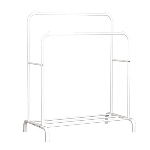 YAYI Clothes Rack Heavy Duty Clothes Rail Metal Garment Rail with Two Top Rod and Lower Storage,White