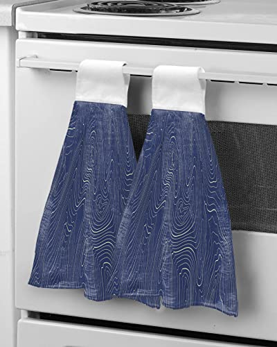 Ldtrchee Navy Blue Hand Towel with Hanging Loop, Abstract Mountains Line Minimalist Art Hanging Tie Towels Set 2 Pcs, Kitchen Absorbent Towel for Bathroom Tea Bar Laundry
