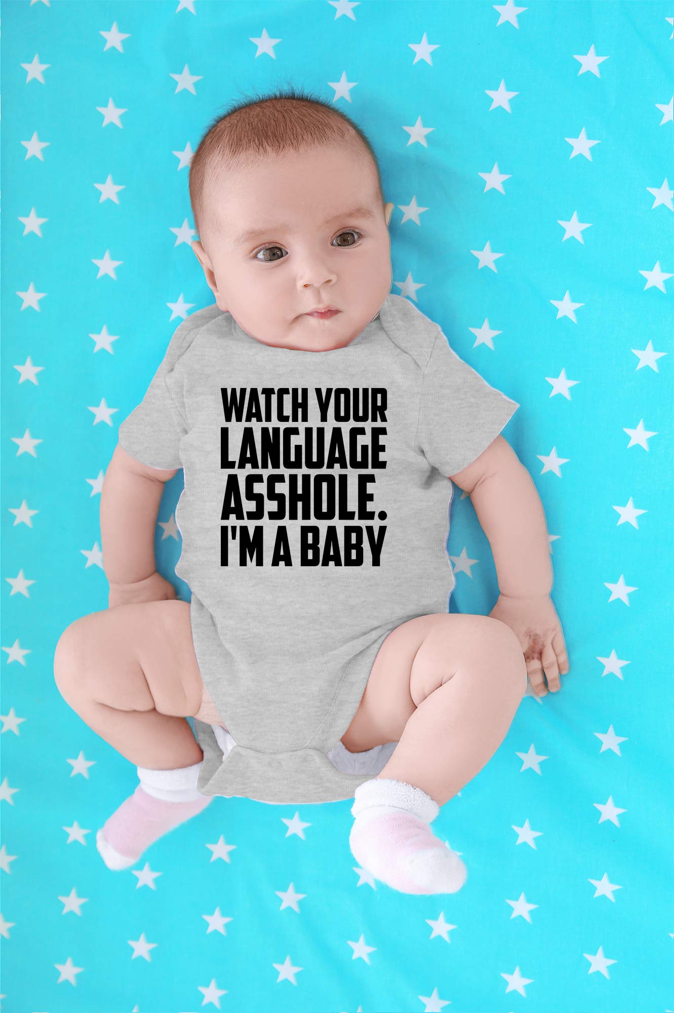 CBTwear Watch Your Language - Baby Clothes - Funny Newborn Bodysuit Outfits for Boys and Girls (12 Months, Heather Grey)