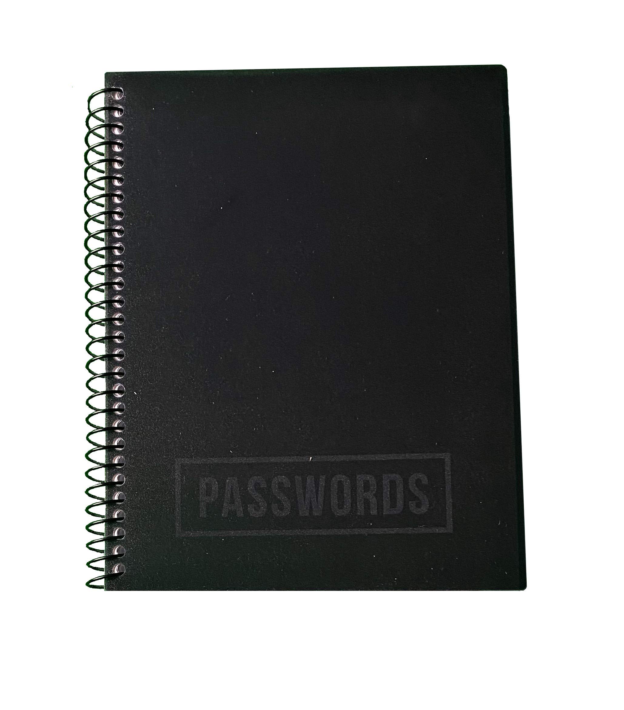 RE-FOCUS THE CREATIVE OFFICE, Password Book Keeper, Black, Small, Mini, Alphabetical Tabs, Spiral Bound, Removable Sheets, Journal Organizer, Includes, Website, Address, Username, Password