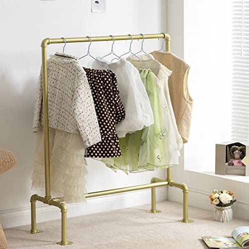 CTHTESY Industrial Pipes Dress up Racks, Child Garment Racks, Kids Clothing Racks, Clothes Hanging Rack with Storage Shelf Organizers Shelves Shelving, Gold