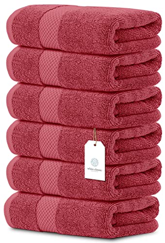 White Classic Luxury Hand Towels | 6 Pack Luxury Cotton Washcloths | 12 Pack Bundle (Burgundy)
