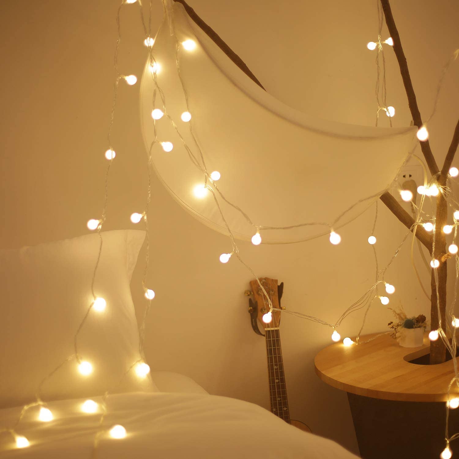VGGFDY Globe String Lights 43ft 70 Led, Indoor/Bedroom, 8 Modes Fairy Lights Plug in, Extendable Outdoor Decorative Lights for Christmas Decoration, Patio, Wedding, Warm White, No Remote
