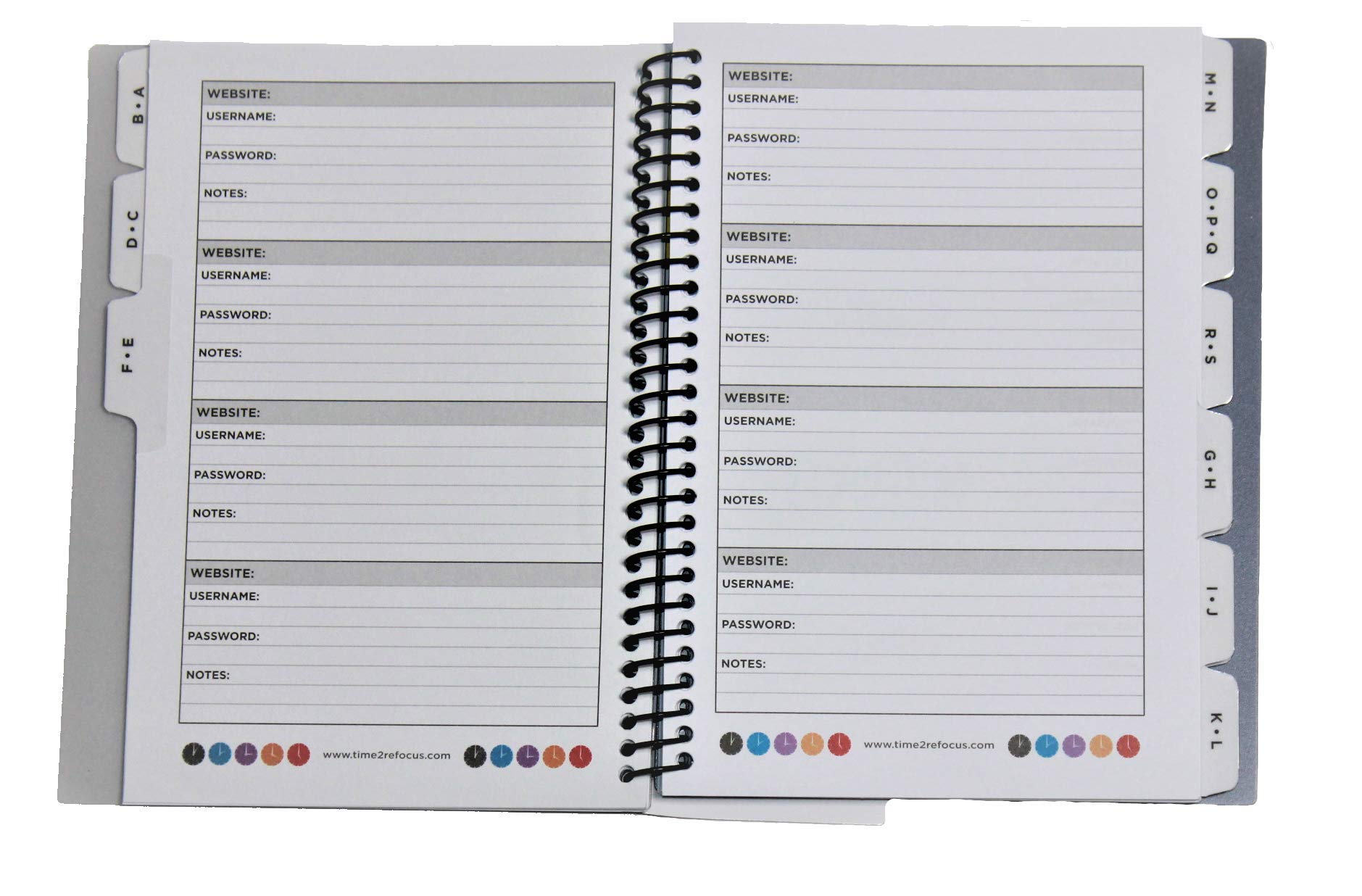 RE-FOCUS THE CREATIVE OFFICE, Password Book Keeper, Black, Small, Mini, Alphabetical Tabs, Spiral Bound, Removable Sheets, Journal Organizer, Includes, Website, Address, Username, Password