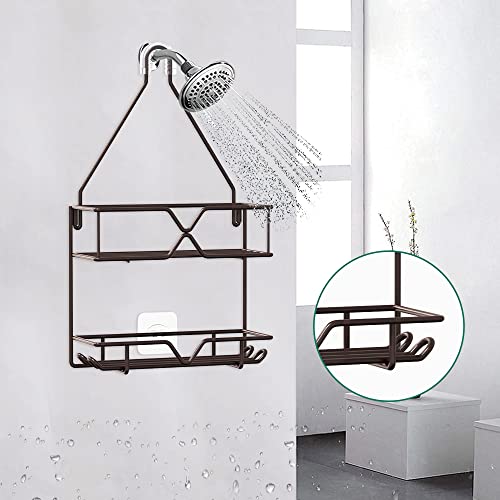 TreeLen Shower Caddy over Shower Head Hanging Bathroom Caddy for Shower Organizer 4 Hooks Shampoo Holder-Bronze