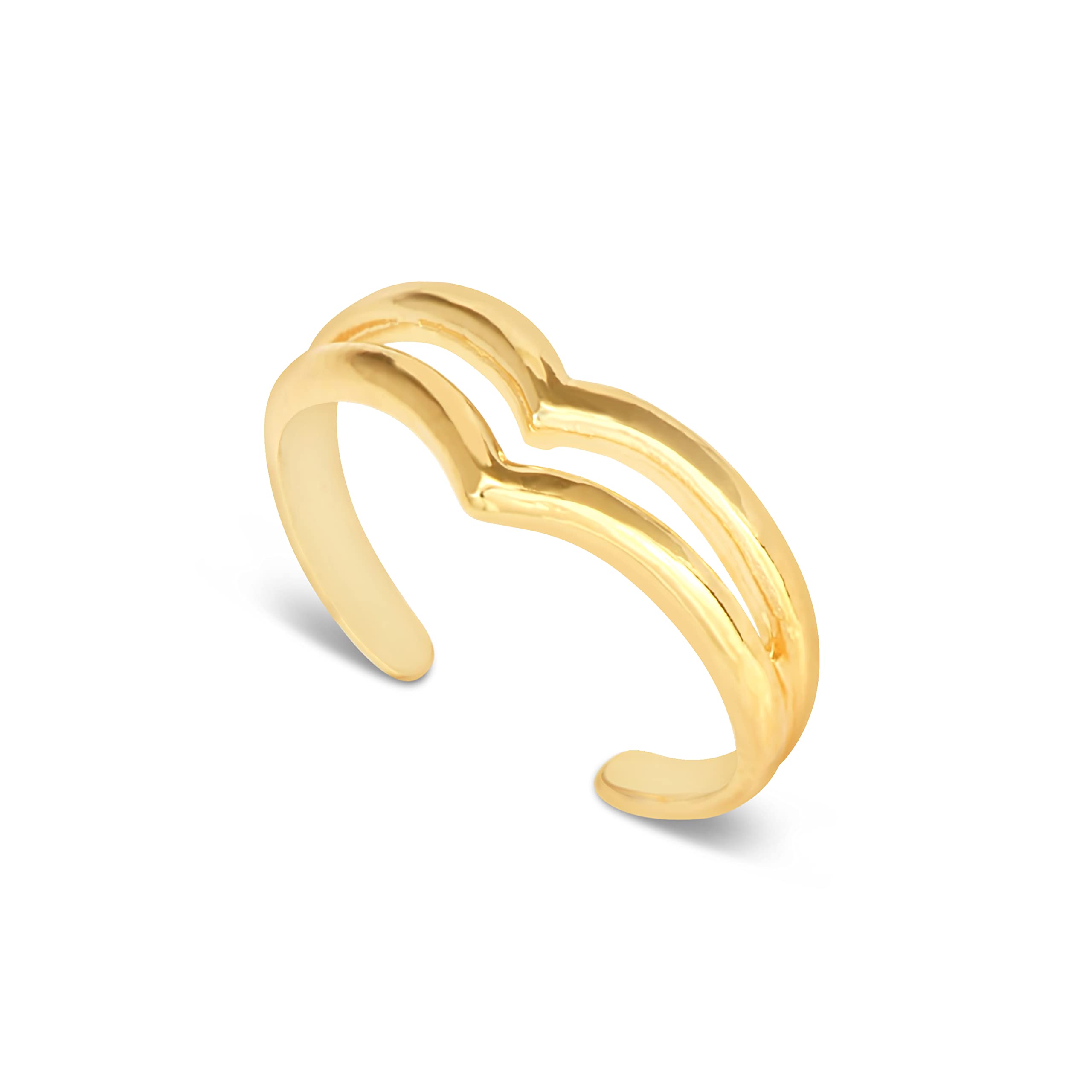 Handmade Gold V-Shape Band Adjustable Toe Ring, Yellow Gold Plated over Sterling Silver, Double Chevron Classic Dainty Open Toe, Pinky or Knuckle Rings for Women, By MiYa Jewelry