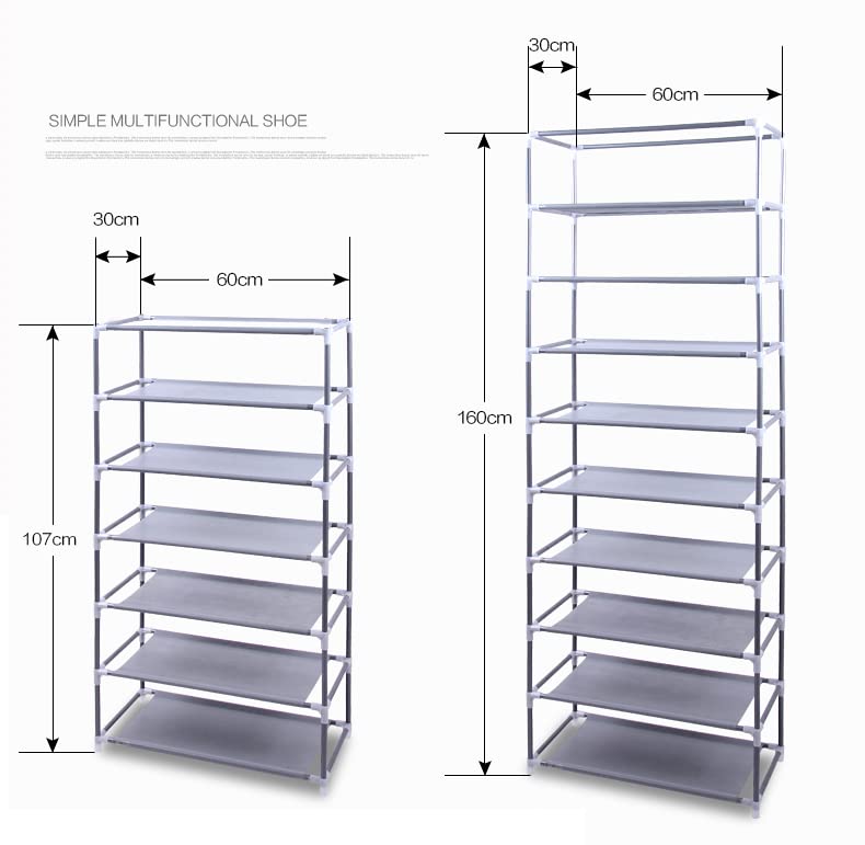 GOODSILO Shoe Organizer Stand 9 Tier Tall Shoe Rack Storage Steel w/ Non-Woven Fabric Dustproof Covered Shoe Shelf Stackable Closet & Entryway, Black (GSY-DM-016BL)