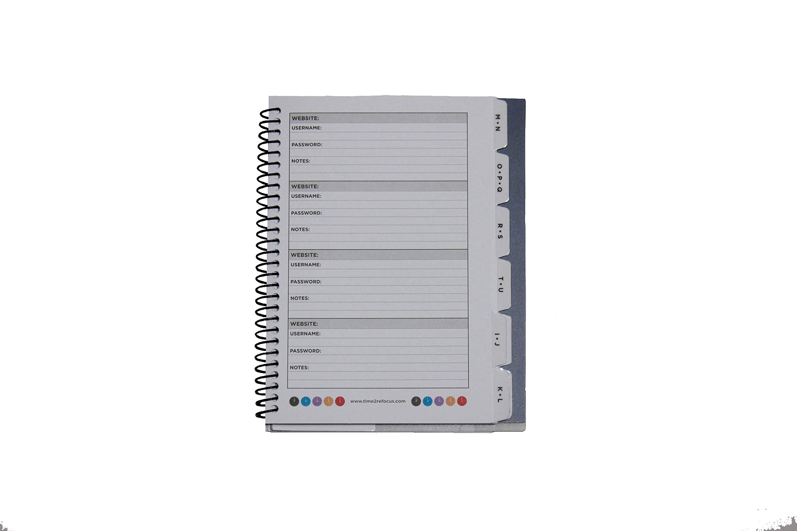 RE-FOCUS THE CREATIVE OFFICE, Password Book Keeper, Black, Small, Mini, Alphabetical Tabs, Spiral Bound, Removable Sheets, Journal Organizer, Includes, Website, Address, Username, Password