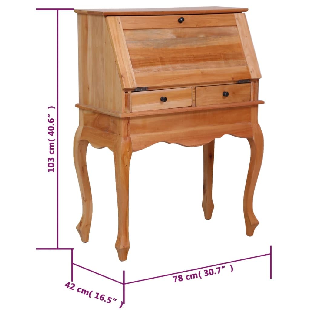 vidaXL Solid Mahogany Wood Secretary Desk Drawers 30.7" Office Workstation