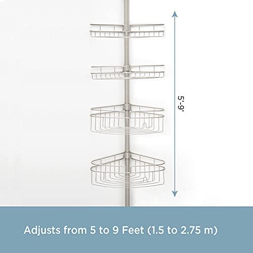 Kenney KN61519 4-Tier Spring Tension Shower Corner Pole Caddy with Razor Holder, Satin Nickel