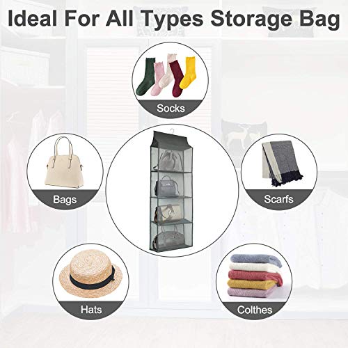 Dearjana Closet Handbag Purse Holder, Space Saving Hanging Handbag Storage Tote Bag Organizer Holder with 4 Large Heavy-Duty Mesh Shelves for Wardrobe Closet(Pack of 2 Gray)