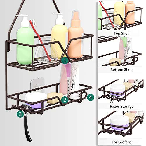 TreeLen Shower Caddy over Shower Head Hanging Bathroom Caddy for Shower Organizer 4 Hooks Shampoo Holder-Bronze