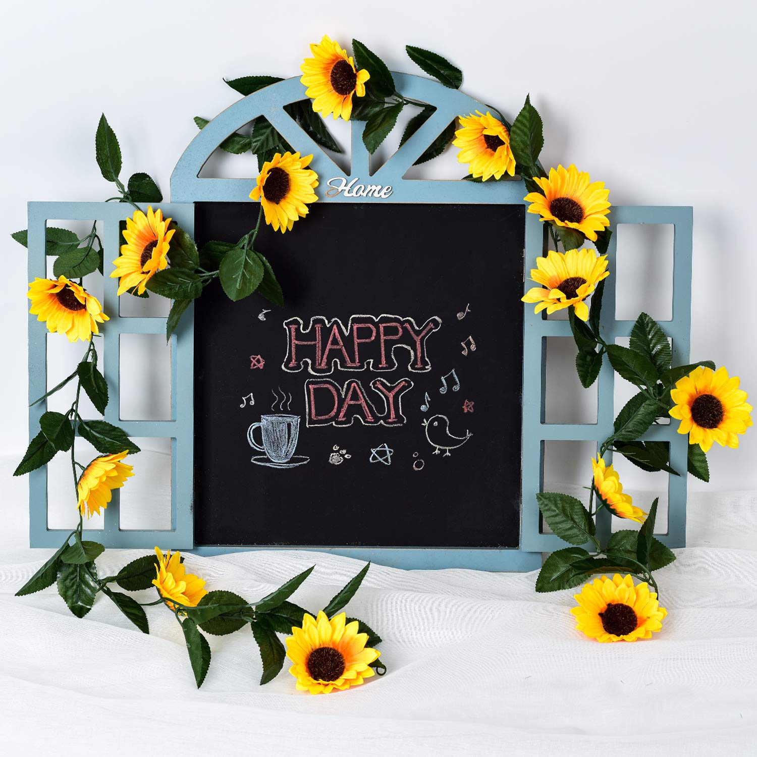 Lvydec 4 Pack Artificial Sunflower Garland - Silk Sunflower Vine Artificial Flowers Garland with Green Leaves for Wedding Party Table Decoration