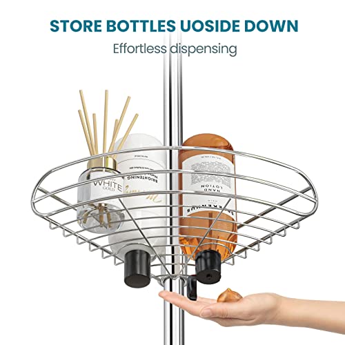 ALLZONE Rustproof Shower Caddy Corner for Bathroom,Bathtub Storage Organizer for Shampoo Accessories,4 Tier Adjustable Shelves with Tension Pole, 56 to 114 Inch, Silver