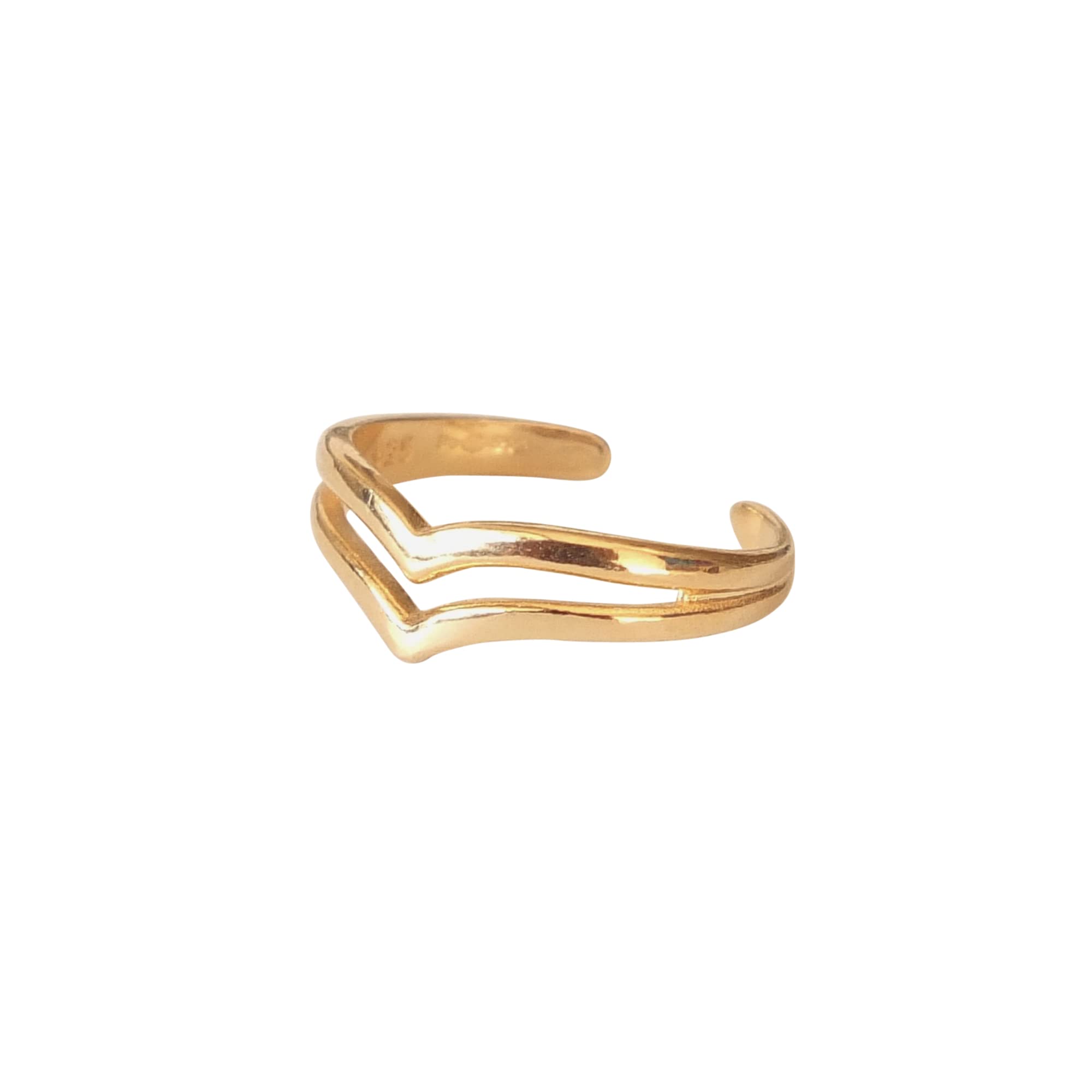 Handmade Gold V-Shape Band Adjustable Toe Ring, Yellow Gold Plated over Sterling Silver, Double Chevron Classic Dainty Open Toe, Pinky or Knuckle Rings for Women, By MiYa Jewelry