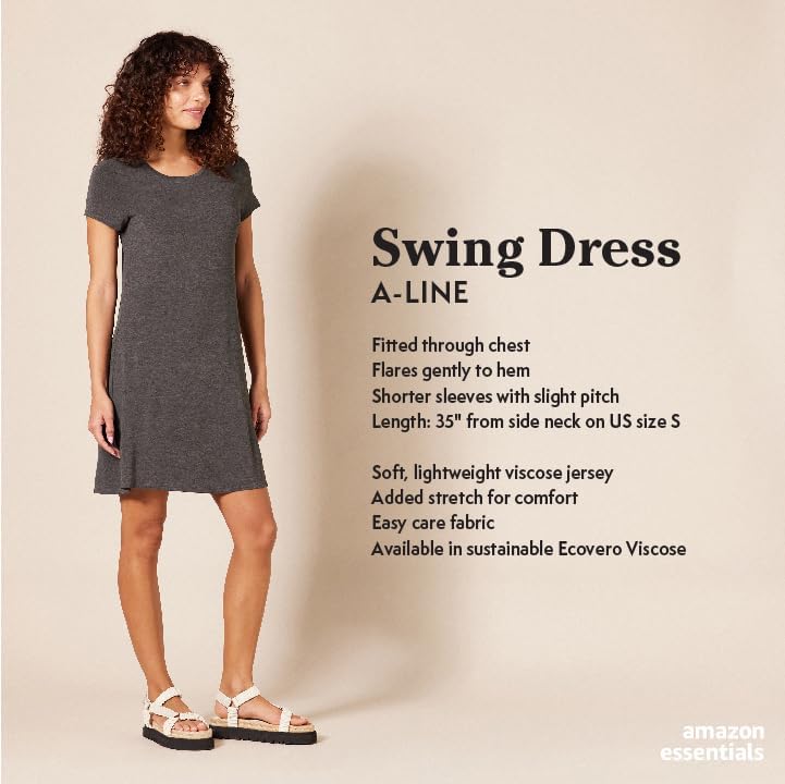 Amazon Essentials Women's Short-Sleeve Scoop Neck Swing Dress (Available in Plus Size), Light Rose Leopard Print, Small