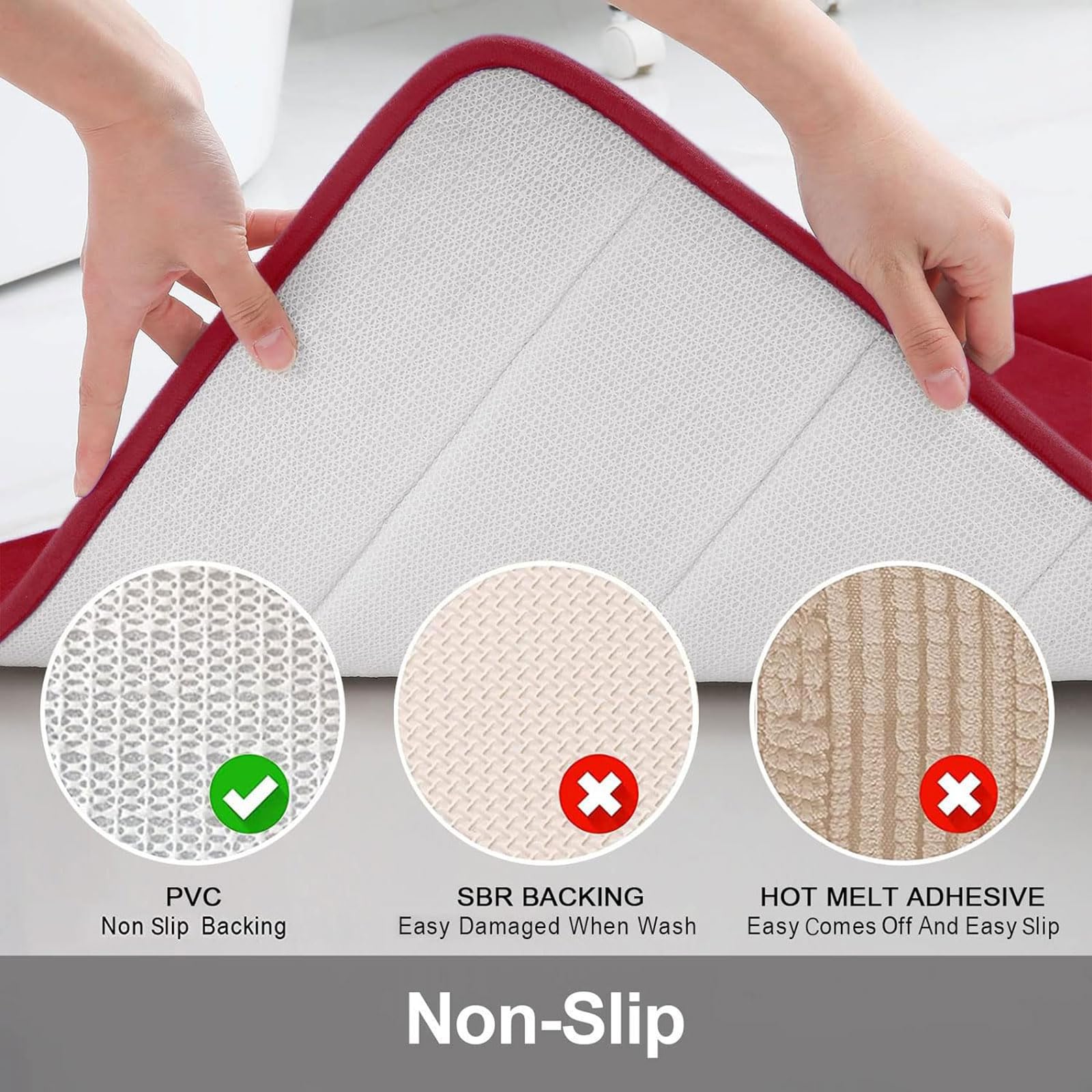 Buganda Memory Foam Bath Mat, 30" x 20", Ultra Soft and Non-Slip Bathroom Rugs, Water Absorbent and Machine Washable Bath Rug for Bathroom, Shower, and Tub, Burgundy