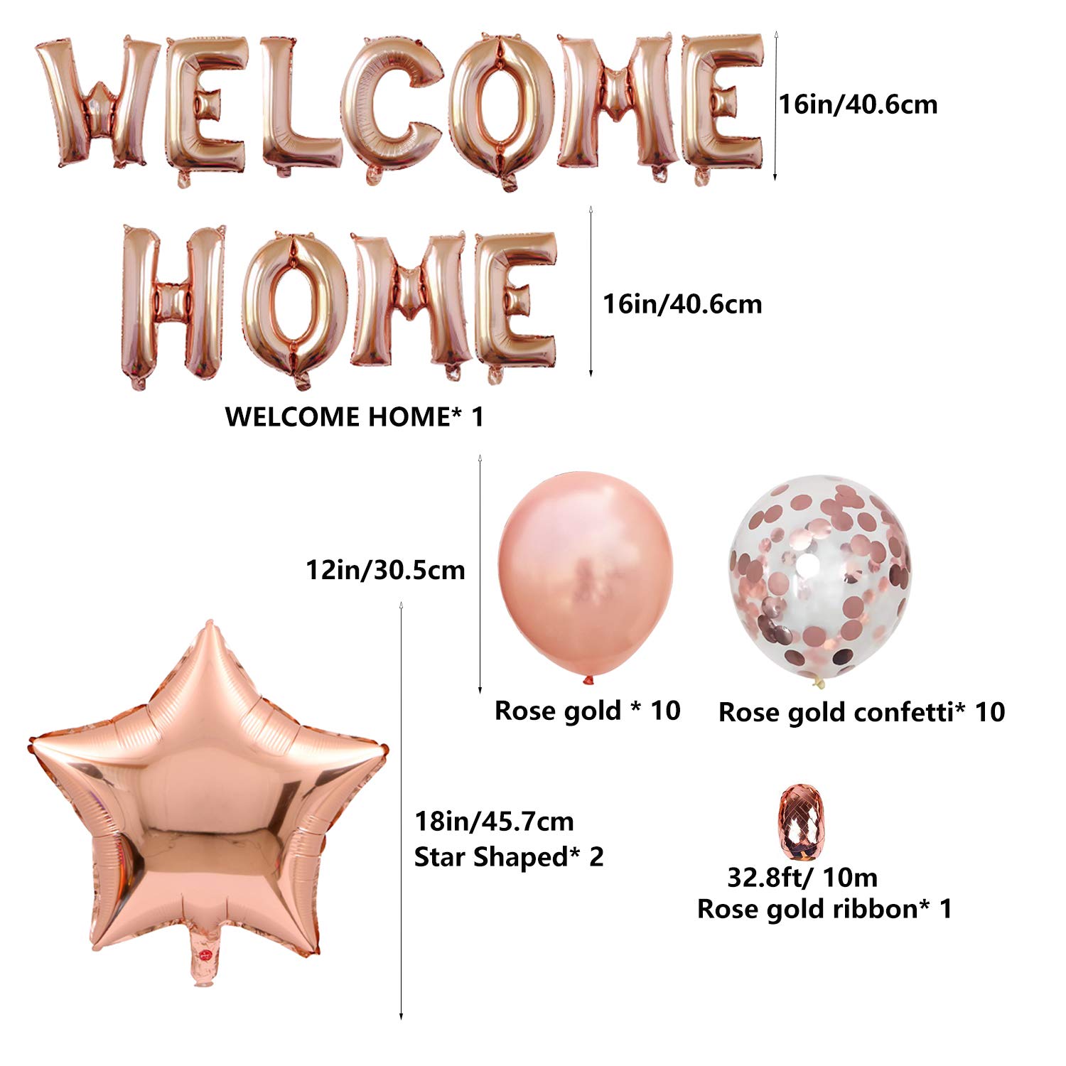 JumDaQQ Welcome Home Letter Balloon Banner with Star Sequin Balloons for Home Family Party Decorations(24 Pack) (Gold rose)